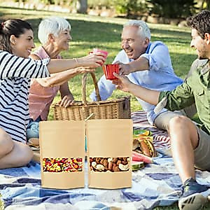 50 Pcs Stand Up Kraft Paper Bags with Window, Resealable Zip Lock Food Storage pouch,dog treat bags,Bakery Bags coffee bags candy bags sealable small business 5.5 x7.9 Inch, (Medium 5.5 * 7.9 Inch)