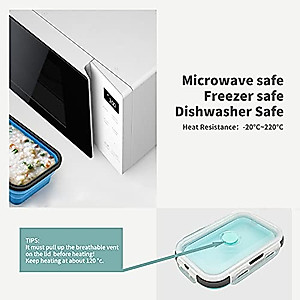 MAXCOOK Collapsible Stacking Silicone Lunch Boxes with Airtight Lid, Portable Bento Storage Containers for Food, Microwave, Freezer, Dishwasher Safe, BPA Free, Set of 3 (Green, Set of 3)