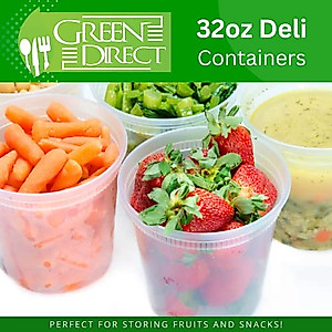 Deli Containers with Lids [32 oz. 40 Pack] Disposable Clear Lunch Containers Leakproof | Plastic Round Food Storage Containers | Freezer Containers for Food