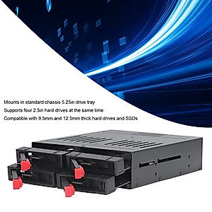 ASHATA 4 Bay HDD Cage, Chassis 5.25in Drive Tray 4 Bay HDD Enclosure, 2.5in SATA HDD Mobile Rack Compatible 9.5mm 12.5mm Thick Bottom Hard Drives SSDs