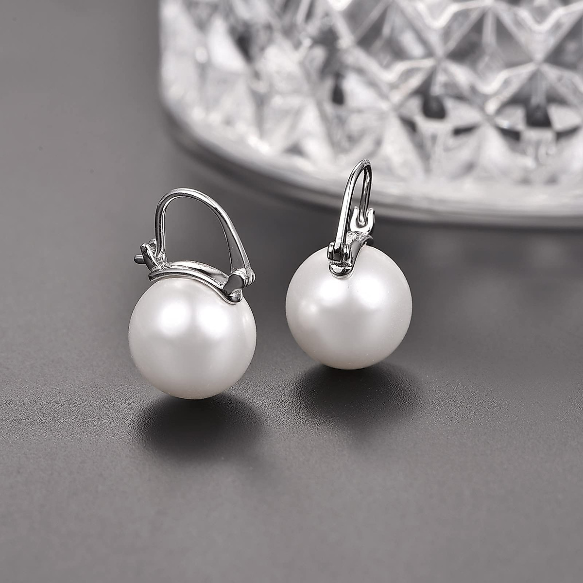 925 Sterling Silver Pearl Earrings for Women Dangle Pearl Drop Earrings Huggie Gifts for Mother Her (Silver)