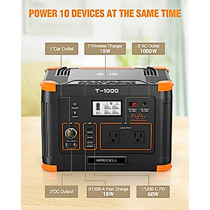 Portable Power Station 1000W (Peak 2000W), GRECELL 999Wh Solar Generator with 60W USB-C PD Output, 110V Pure Sine Wave AC Outlet Backup Lithium Battery for Outdoors Camping Travel Hunting Home