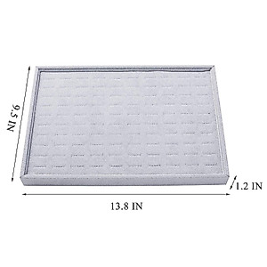 Pimuza Grey Velvet Stackable 100 Slot Ring Inserts Jewelry Tray Showcase Display Organizer Holder Storage Box Case Pad Stackers for Valet Closet, Decorate Vanity Table, Cabinet, College Dorm Drawer