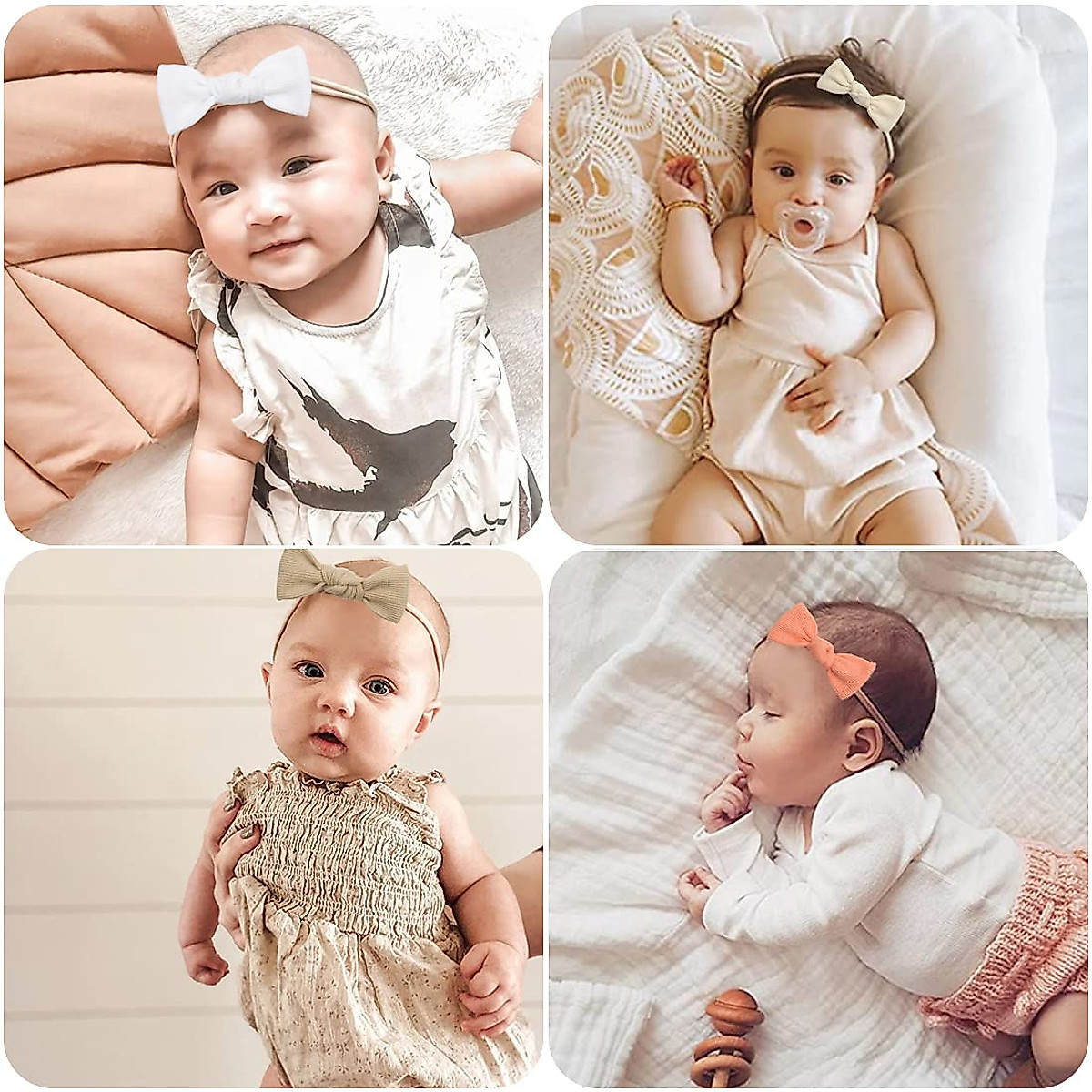 Lanmerry Nylon Baby Headband Hairbands with Tied Bow Stretchy Hairbands and Bows 20 Pack Headwrap for Newborn Infant Toddler Hair Accessories