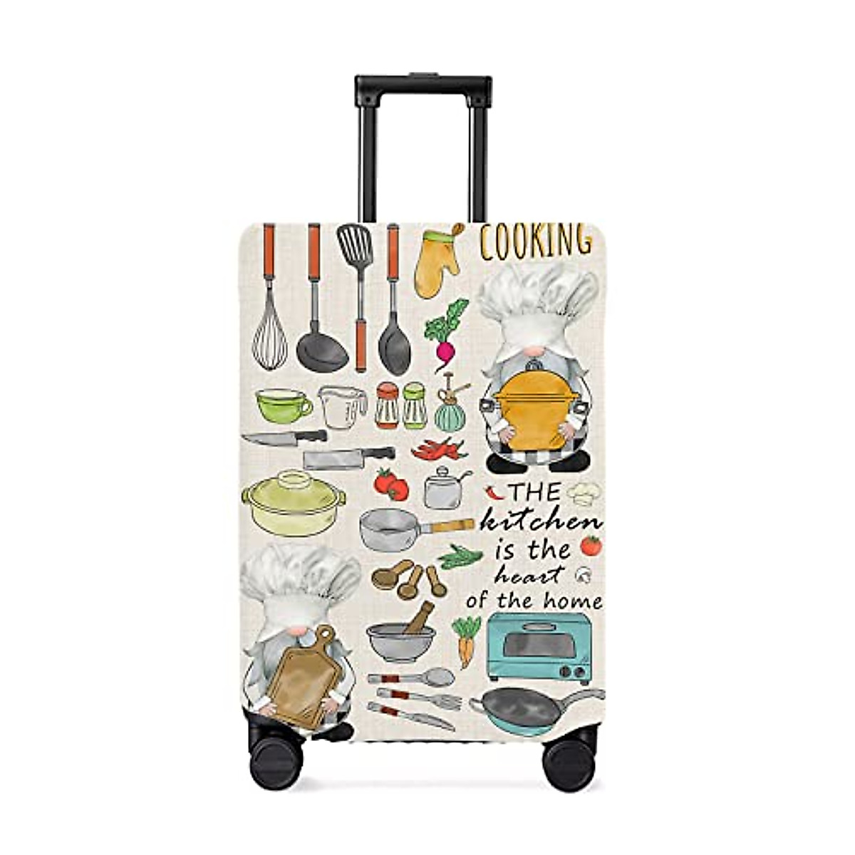 Travel Luggage Cover Cooking Utensils Pots and Pans Gnome Black and White Buffalo Plaid Anti-Scratch Luggage Protector Personalized Washable Suitcase Cover/Protector with Zipper Fits 19-21in Luggage