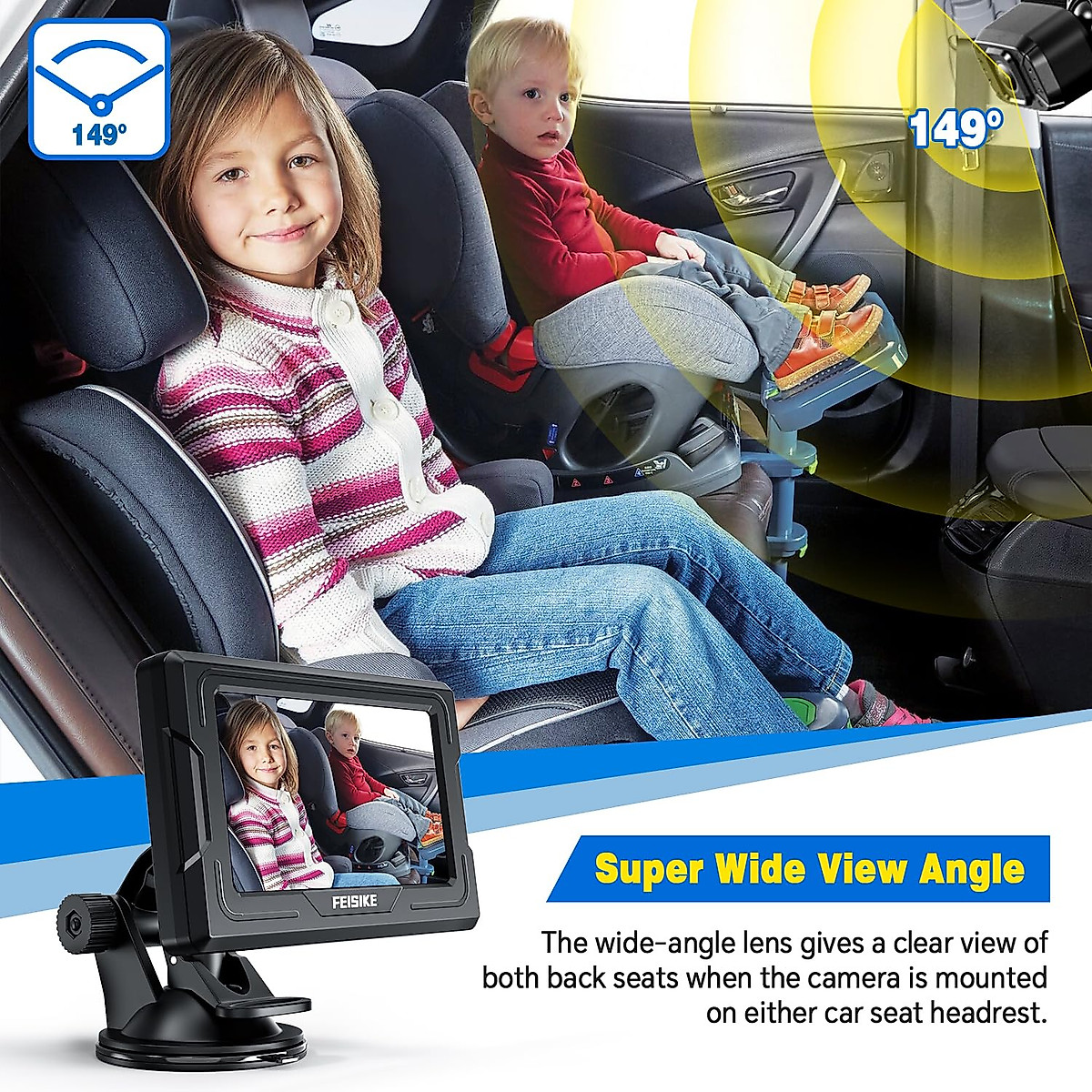 FEISIKE Baby Car Camera, 4.3'' Back Seat Baby Car Camera Mirror for Crystal Infrared Night Vision, 360° Rotation & 149° Wide View, 3 Mins Easy Installation
