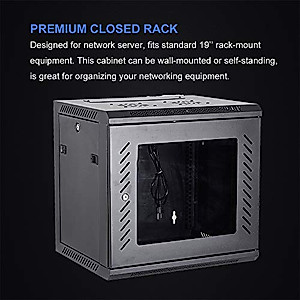 [Fully Assembled] KENUCO Deluxe IT Wall Mount Cabinet | Server Rack | Data Network Enclosure 19-Inch Server Network Rack with Locking Tempered Glass Door (Black 09U)