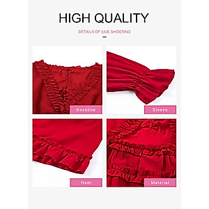 Dokotoo Women's Cute Summer Summer Spring Casual Sexy Deep V Neck Ruffle Chiffon Lantern Bell Sleeve Elegant Boho Hawaiian Flowy Mini Short Skirt Dresses for Women Party 2025 Red X-Large