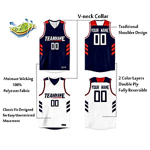 Custom Men Boy Basketball Jerseys Printed Reversible Mesh Performance Athletic Blank Team Uniforms for Sports Dark Bluewhite One Size
