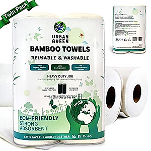 Reusable Bamboo Towels by Urban Green, Large size 2 rolls 60 sheets (Heavy Duty)