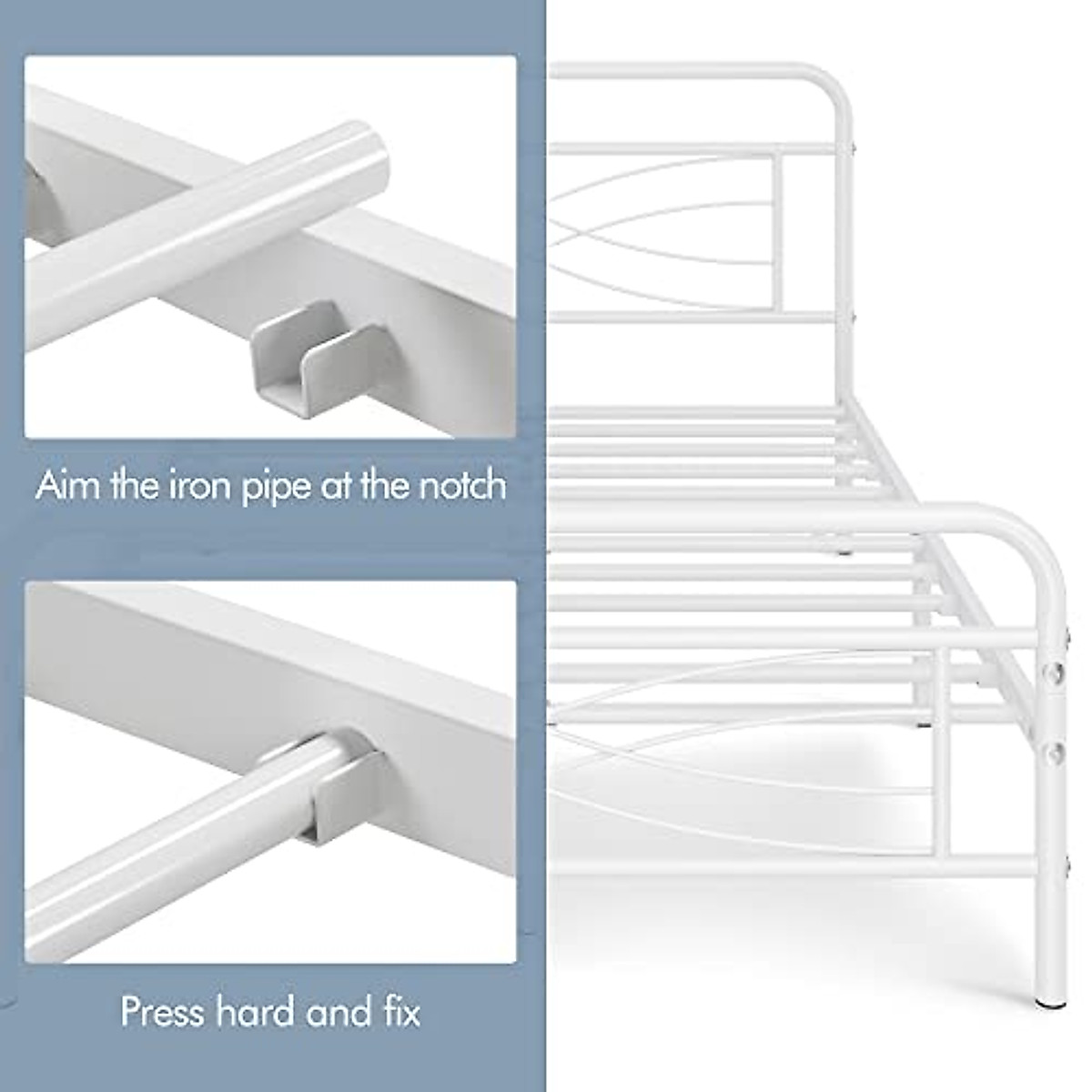 Yaheetech Full Bed Frames Metal Platform Bed Mattress Foundation with Criss-Cross Design Headboard, Ample Underbed Storage Space, Heavy Duty Slat Support, No Box Spring Needed, Full Size White