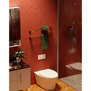 2 Pack Adjustable 16 to 27.6 Inch Single Gold Towel Bar, iMomwee SUS304 Stainless Steel Bath Towel Holder, Wall Mounted Towel Rail for Bathroom Kitchen Washroom, 1" Diameter Towel Rod with S Hooks