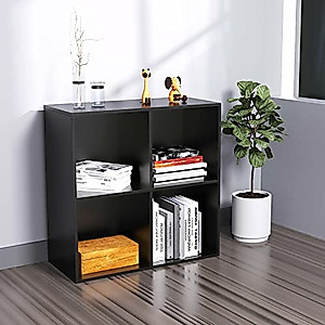 CREATIVELAND 4 Cube Storage Organizer Black Bookshelf Wooden Closet Unit Assemble Display Rack Shelving for Office,Bedroom,Living Room Home Furniture