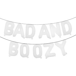 16 inch Bad And Boozy Balloons Multicolor Bach and Boozy Party Banner Bachelorette Engagement Hen Party Decor Bridal Shower Wedding Themed Party Supplies Decorations (BAD AND BOOZY White)