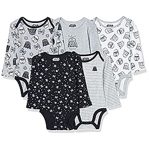 Amazon Essentials Disney | Marvel | Star Wars Unisex Babies' Long-Sleeve Bodysuits - Discontinued Colors, Pack of 5, Star Wars Tiny Trooper, 0-3 Months
