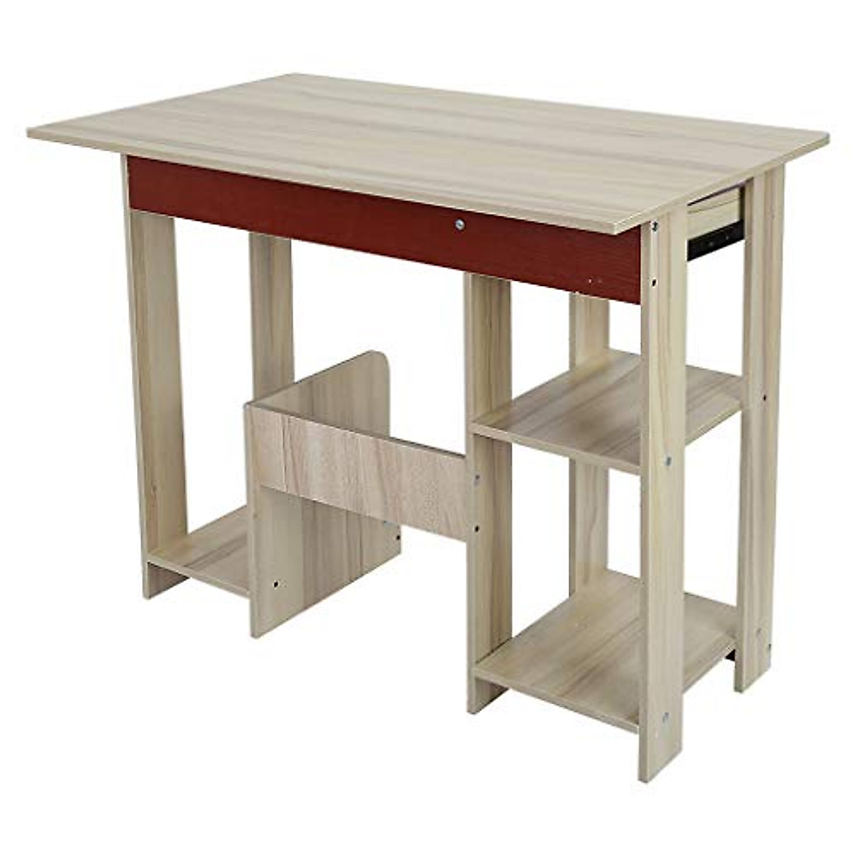 Computer Desk, Study Writing Table for Home Office, Modern Simple Style Desktop Computer Desk with Storage Shelves and Pullout Keyboard Tray, Compact Laptop PC Workstation (Beige, 35.4×18.9×28.3in)