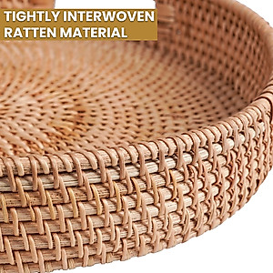 HOMESSENT Round Rattan Tray 11.81x 2.4 Inches -Natural Rustic & Sturdy Wicker Tray with Cut-Out Handles - Hand Woven Tray for Storage & Decoration – Basket Tray for Serving Coffee, Fruits & Drinks
