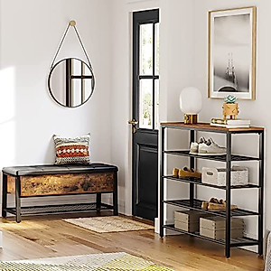 VASAGLE Shoe Rack, 5-Tier Shoe Storage Organizer with 4 Metal Mesh Shelves for 16-20 Pairs and Large Surface for Bags, for Entryway, Hallway, Closet, Industrial, Rustic Brown and Black ULBS15BX