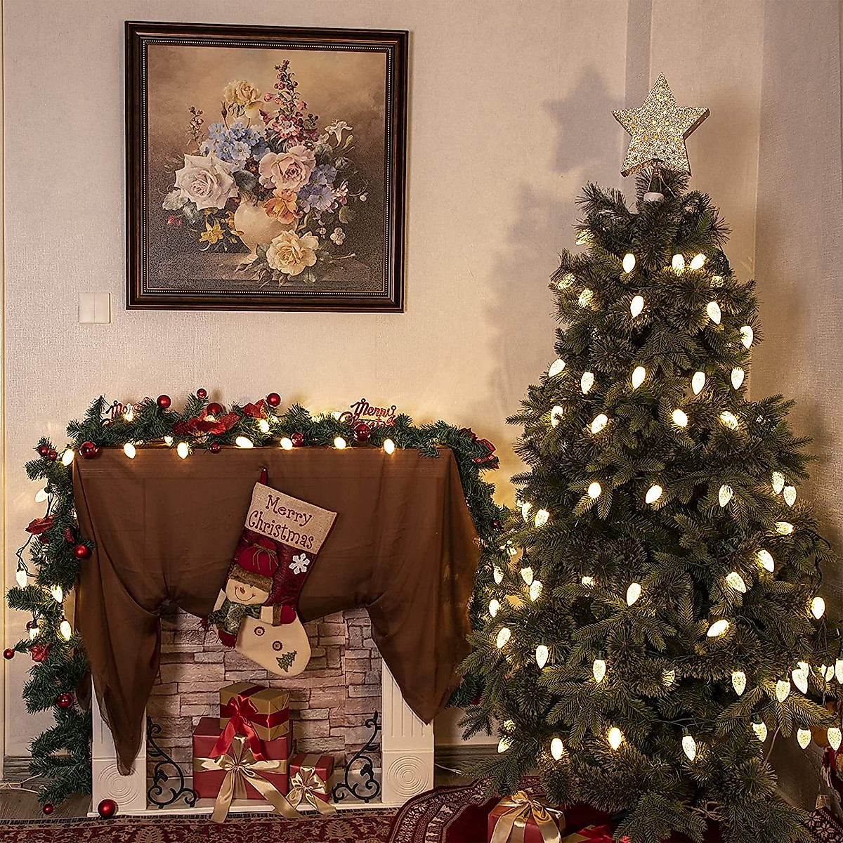 C9 Outdoor Christmas Lights 2 Pack 31ft 50 LED,String Lights Connectable Commercial Grade Outdoor Indoor Xmas Decorative Light Strand for Christmas Trees Garden Patio Parties Decor Warm White