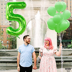 KatchOn, Light Green 5 Balloon Numbers - 40 Inch | Big, Number Green 5 Balloons for 5th Birthday Decorations for Boys | 5th Birthday Balloons for Green Birthday Decorations, Dinosaur Party Decorations