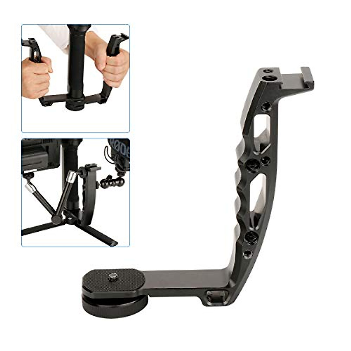 DH03 Handheld Gimbal Grip with Cold Shoe for Mounting Monitors, Microphones, LED Light etc Compatible with DJI Ronin-S, Ronin SC 2, Zhiyun Weebill LAB, Crane 2, Plus, Moza Air Mini Dual Grip