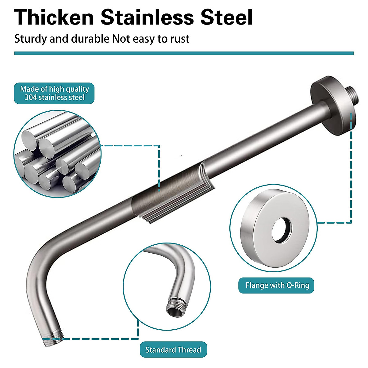 12 Inch Shower Arm with Flange,Stainless Steel 90 Degree Rain Shower Head Extension Arm,Wall-Mounted Shower Head Arm for Fixed Shower Head,Brushed Nickel