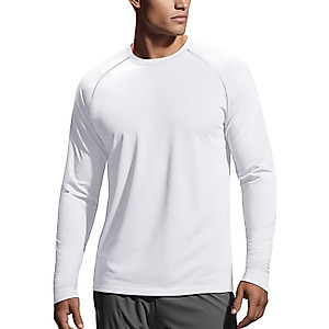 Long Sleeve Workout Shirts for Men Dry Fit(White,L)