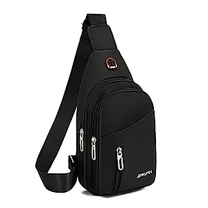 YERCHIC Small Sling Bag for Men Crossbody One Strap Casual Daypack Bag with Earphone Hole for Travel Outdoor Sports (Black)