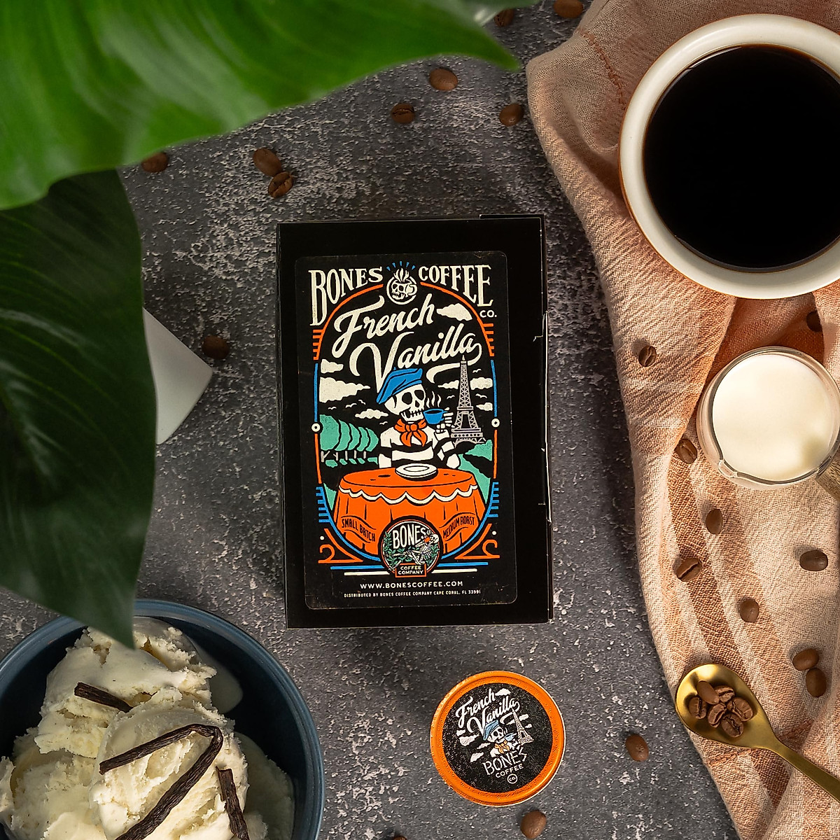 Bones Coffee Company Flavored Coffee Bones Cups French Vanilla Flavored Pods | 12ct Single-Serve Coffee Pods Compatible with Keurig 1.0 & 2.0 Keurig Coffee Maker