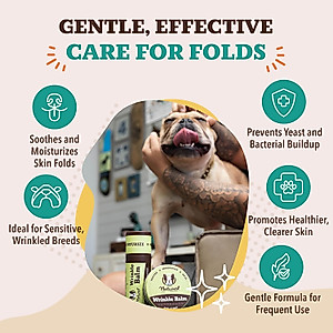 Natural Dog Company Wrinkle Balm, Travel Stick, 0.15 oz, Dog Lotion for Dry Itchy Skin, Cleans Wrinkles, Yeast Infection Treatment for Dogs, Plant Based, Frenchie Dog Accessories, Made in USA