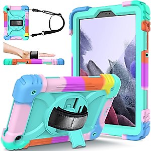 LTROP Samsung Galaxy Tab A7 Lite Case,Galaxy Tab A7 Lite Case for Kids,3-Layer Shockproof Cover Case with Swivel Stand/Hand Strap for Samsung Galaxy Tab A7 Lite 2021 8.7 Inch (SM-T225/T220), Aqua Teal