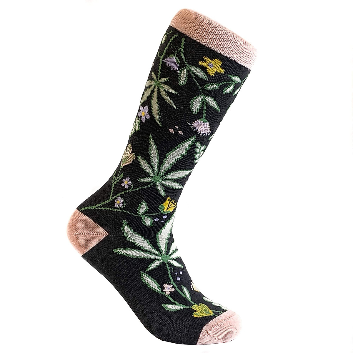 Crazy Dog T-Shirts Womens Flowers And Weed Socks Funny Graphic Sock Fun Pattern Hilarious Marijuana 420 Humor Footwear