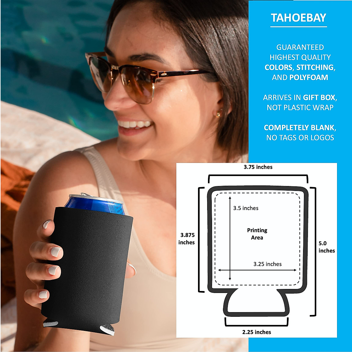 TahoeBay Blank Can Cooler Sleeves (15-Pack) Black Plain Soft Insulated Blanks for Soda, Beer, Water Bottles, HTV Vinyl Projects, Wedding Favors and Gifts