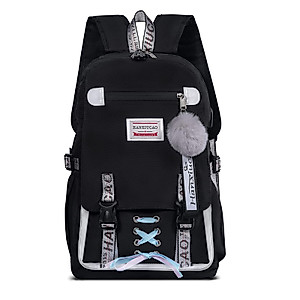 HANXIUCAO Girls Backpack Teen Rucksack Large Capacity Female College Student Locked Schoolbag Anti-Theft Backpack with USB Charging Port (black)