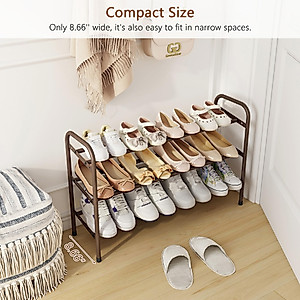 Gewudraw 3-Tier shoe organizer,shoe rack for closet,41.53'' Metal shelf for Bedroom, Entryway,Adjustable to 18 Pairs Shoes, Expandable,Brown