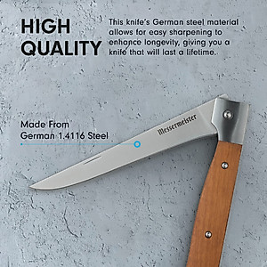 Messermeister Adventure Chef Folding 6” Fillet Knife - German Steel & Carbonized Maple Handle - Rust Resistant & Easy to Maintain