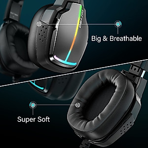 Tatybo New Gaming Headset for PC PS4 PS5 Xbox One Switch, Stereo PS4 Headset with 90° Rotatable Earpads, Noise-Cancelling Mic