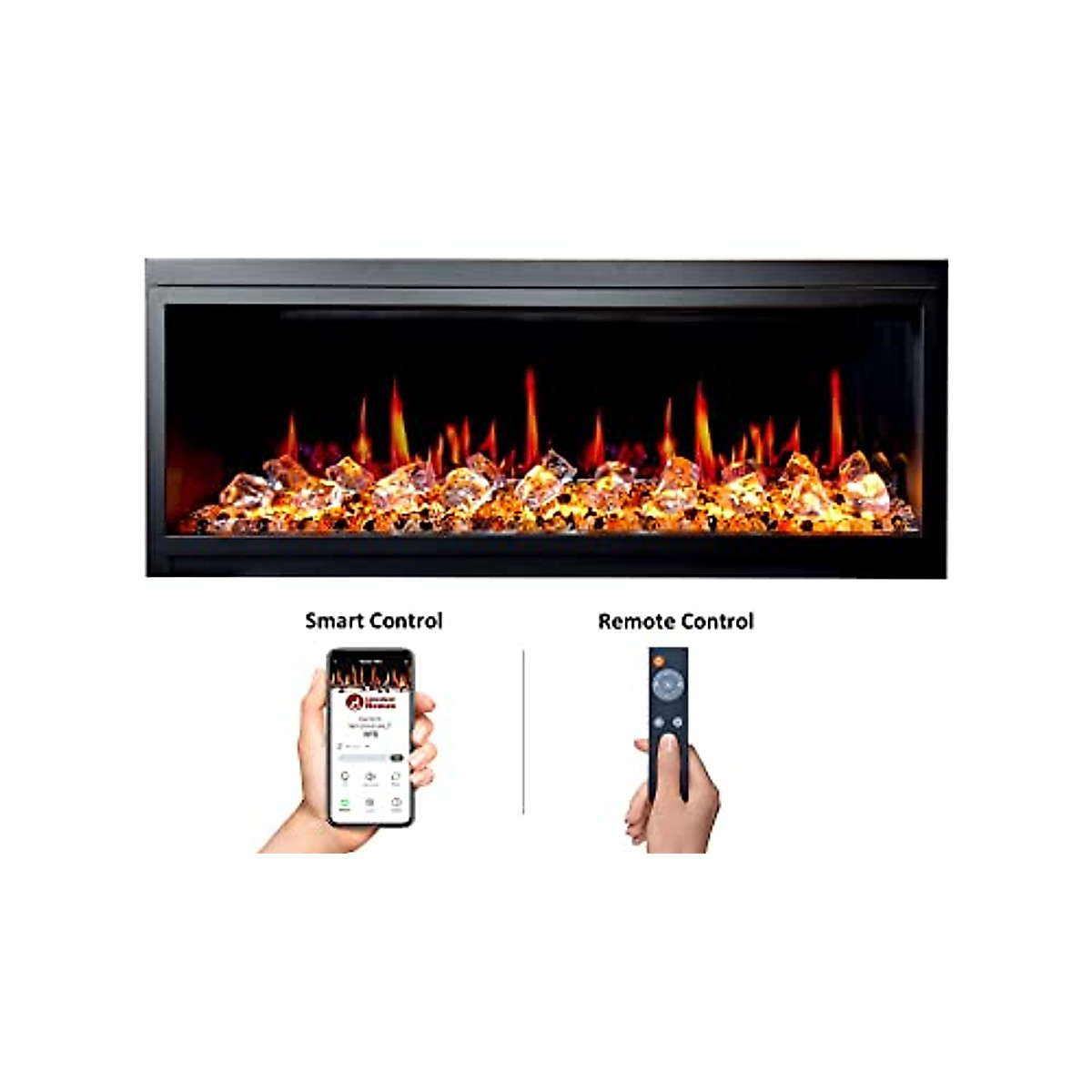 Litedeer Homes Latitude II 58" Smart Electric Fireplace with App, Crackling Fire Sounds, Diamond-Like Crystal, Black - ZEF58VC