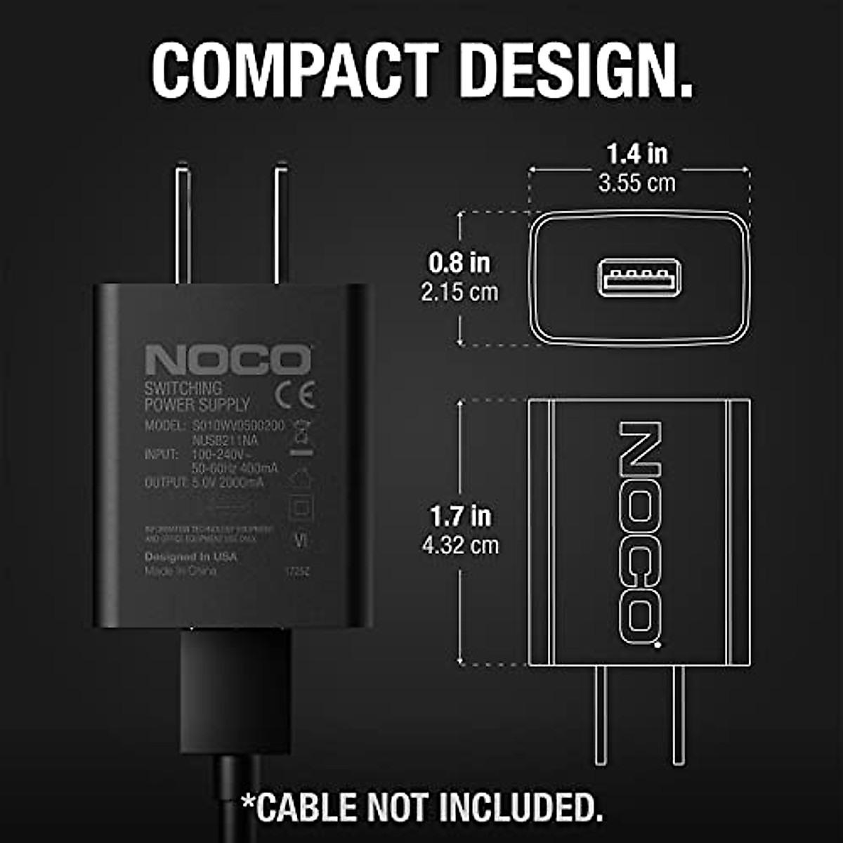 NOCO NUSB211NA 10W USB Power Adapter, 2.1A 5V Wall Charger and Compatible with NOCO, Apple, Samsung, Google, Amazon Devices