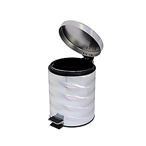 Bath Bliss 2 Pack Holographic Round Step Pedal Trash Can | Step Petal Lid | 8" Rd x 10.4" H| 5 Liters | Small Space Saver