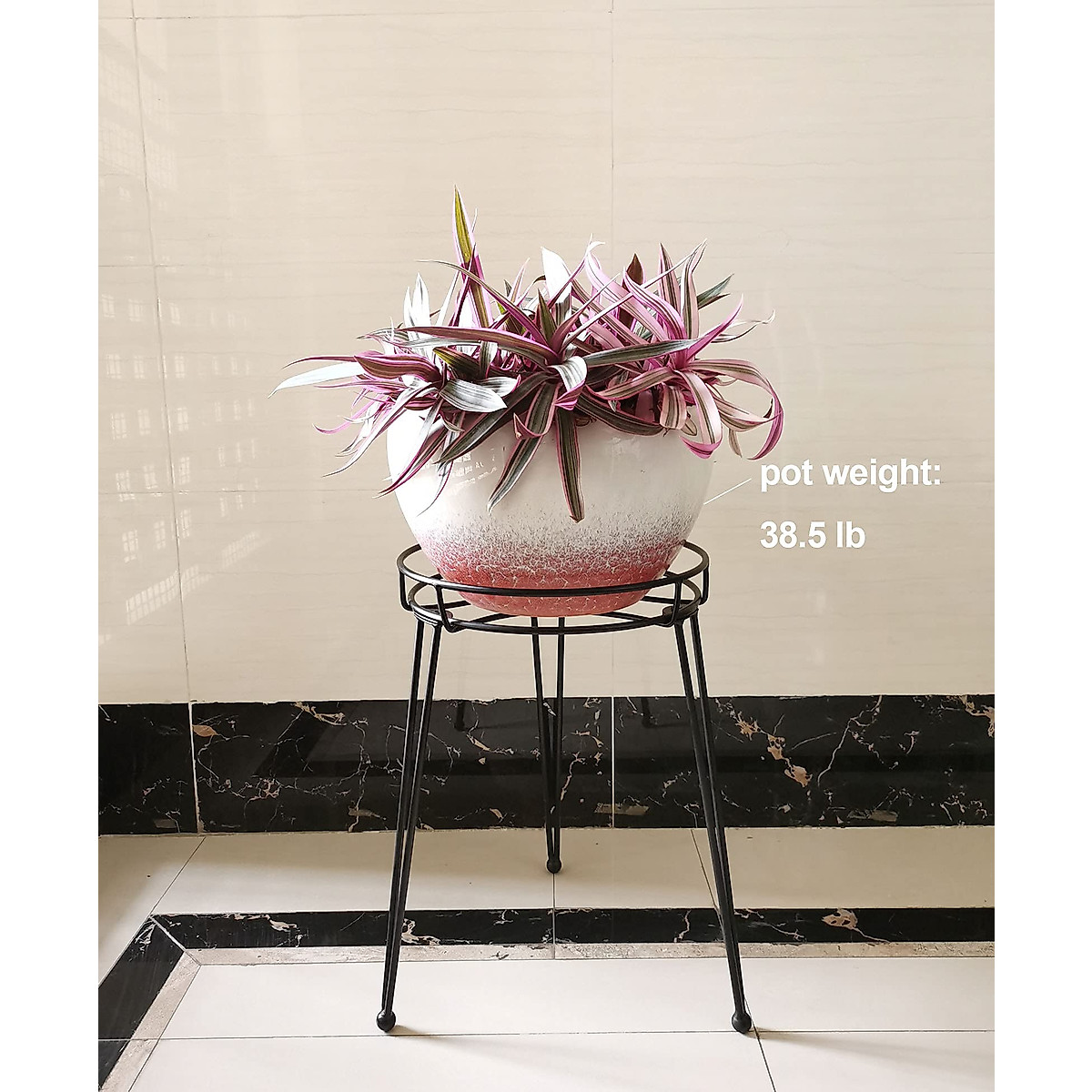 iLTreFlo Midcentury Modern Metal Potted Plant Stand 18.7 inches Tall Flower Pot Holder Large Rustproof Iron Garden Container Heavy Duty Rack for Planter,Black