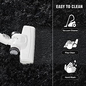 LFHHT Modern Indoor Fluffy Area Rug 5x7 Feet, Black Plush Fuzzy Shaggy Rugs for Living Room Bedroom Nursery Dorm Room Home Decor, Carpet Shag Rugs for Kids Girls Boys, Black