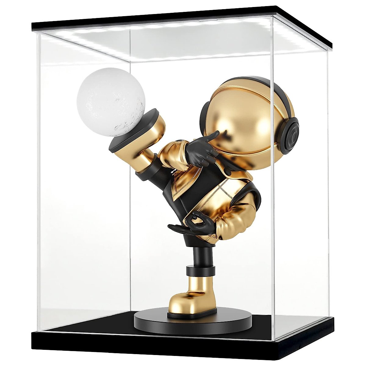 LANSCOERY Clear Acrylic Display Case with LED Light, Showcase and Display Box, Dustproof with UV Protection, Perfect for Figures Collectibles - 7.1x5.5x7.9inch
