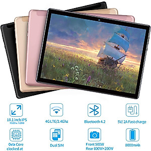 AOYODKG TAB-A22 10 Inch Tablet with Keyboard, Android 10, Octa-core Processor, 64GB Storage, 4GB RAM, 256GB Expandable, WiFi, GPS, 1920x1200 HD Display, Gold