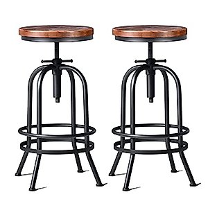 32 inch Vintage Industrial Bar Stool-Metal Wood Swivel Bar Stool-Retro Bar Height Stool-Counter Height Adjustable Kitchen Stools-Set of 2-Extra Tall Pub Height 26-32 Inch,Fully Welded(Black(2pcs))
