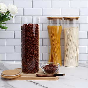 Large Glass storage Jars Set of 3,Glass Food Storage Jars with Bamboo Lids,Glass Kitchen Canister Set for Spaghetti,Pasta,Flour,Coffee Beans,Cereal,Rice(67 OZ)
