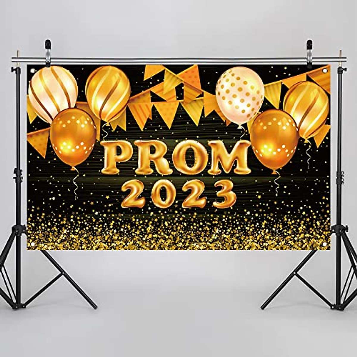 Black and Gold Prom 2023 Backdrop for Photography Prom 2023 Banner Graduation Party Banner Prom 2023 Decorations and Supplies for Home Party-71×43''
