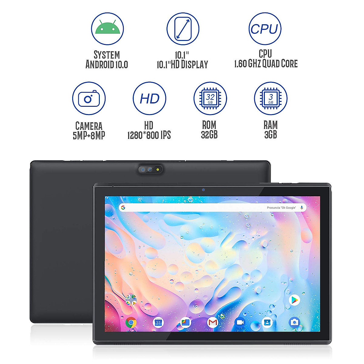 CWOWDEFU 10 Inch Tablet with Case Included, Android Tablet 3GB RAM 32GB Touchscreen Tablette Computer WiFi Tabletas 10.1 inch Tablet Kids (Black)