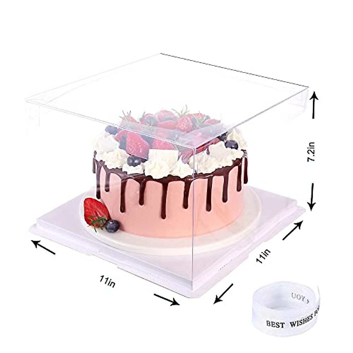 2 Pack Clear Tall Cake Boxes - 8 inch Clear Cake Box With Ribbon Birthday Anniversary Wedding Tier Clear Cake Boxes 10'' x 10'' x 7''