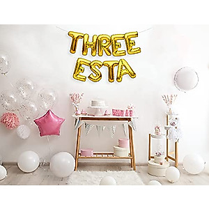 PartyForever Gold Three Esta Foil Balloon Banner Fiesta Themed 3rd Birthday Party Decoration and Supplies